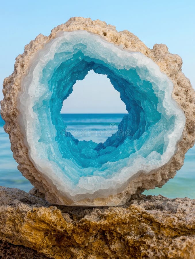 Ocean Geode Art Sculpture on the Beach Stock Illustration ...