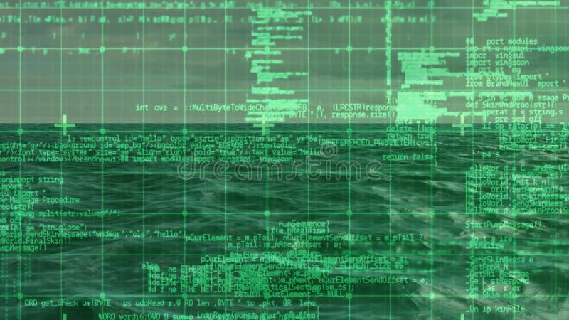 Ocean Horizon Showing Rolling Waves, Featuring Green Grid Overlay with ...