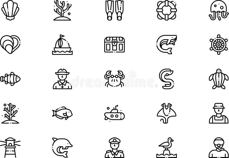 Ocean Icons Collection is a Vector Illustration with Editable Stroke ...