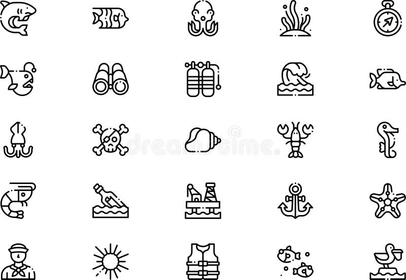 Ocean Icons Collection is a Vector Illustration with Editable Stroke ...