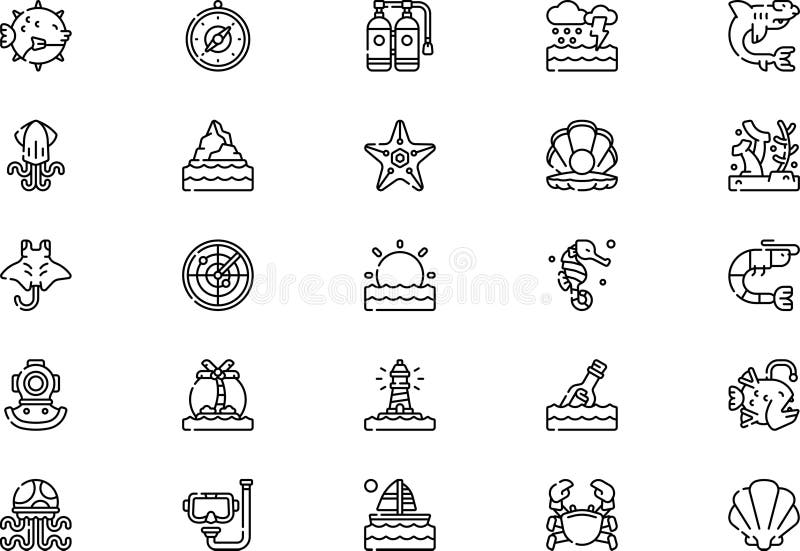 Ocean Icons Collection is a Vector Illustration with Editable Stroke ...