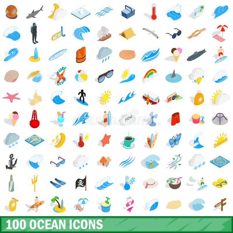100 Ocean Icons Set, Isometric 3d Style Stock Vector - Illustration of ...