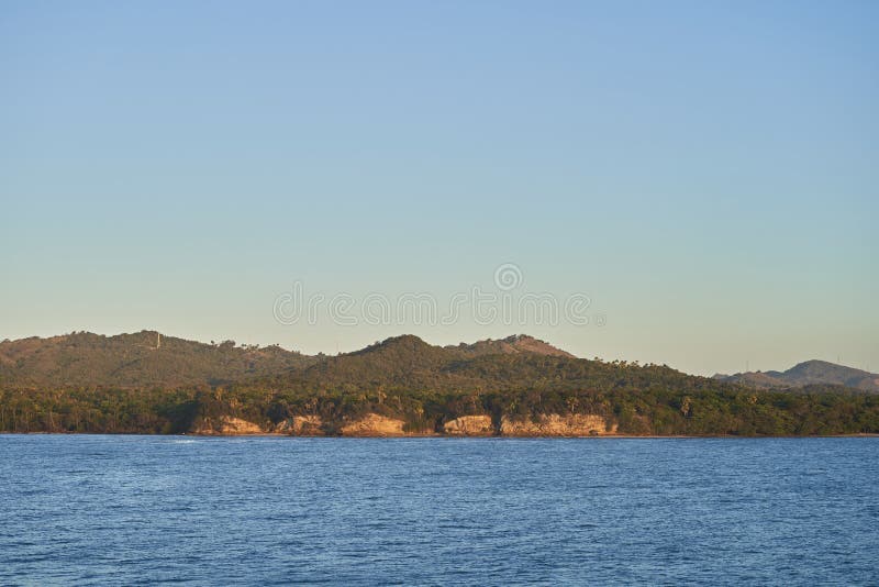 Ocean with an Island on the Horizon and Waves Stock Image - Image of ...