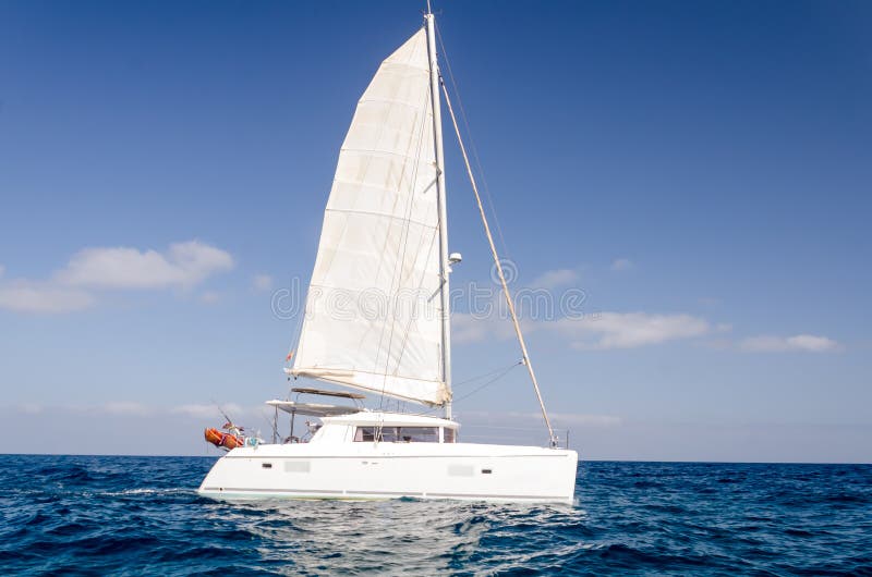 Ocean Landscape. Catamaran Sail in the Ocean Stock Photo - Image of ...