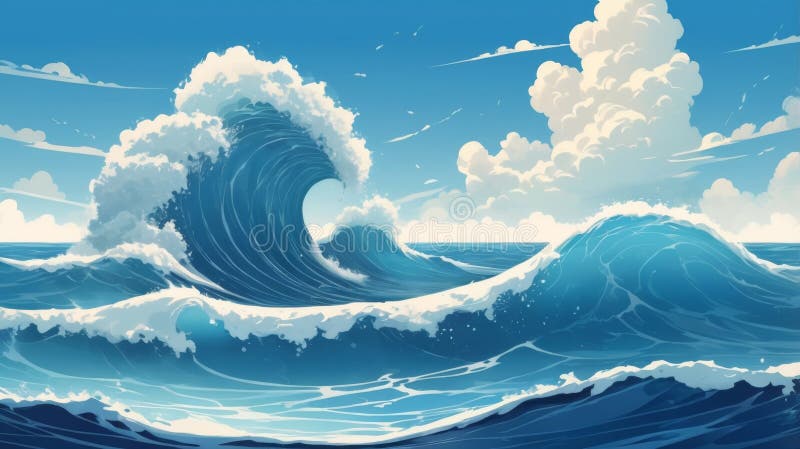 An Ocean Landscape with Continuous Water Waves, Complemented by a Blue ...