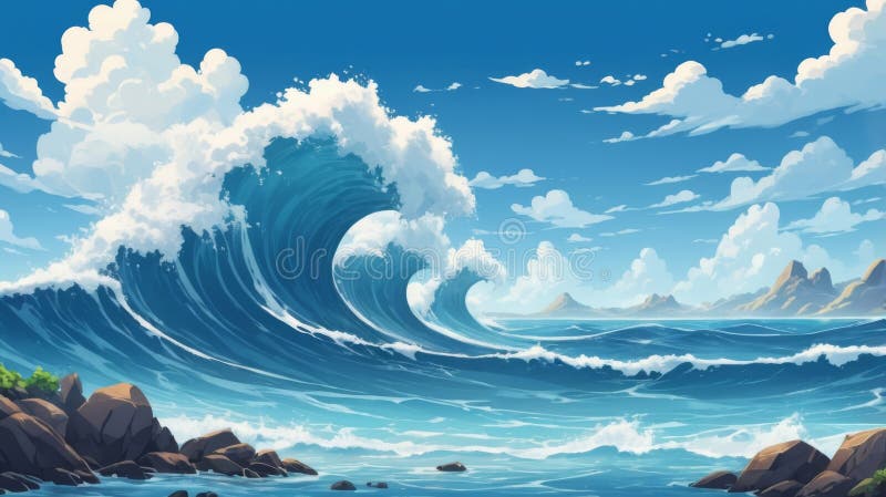An Ocean Landscape with Continuous Water Waves, Complemented by a Blue ...