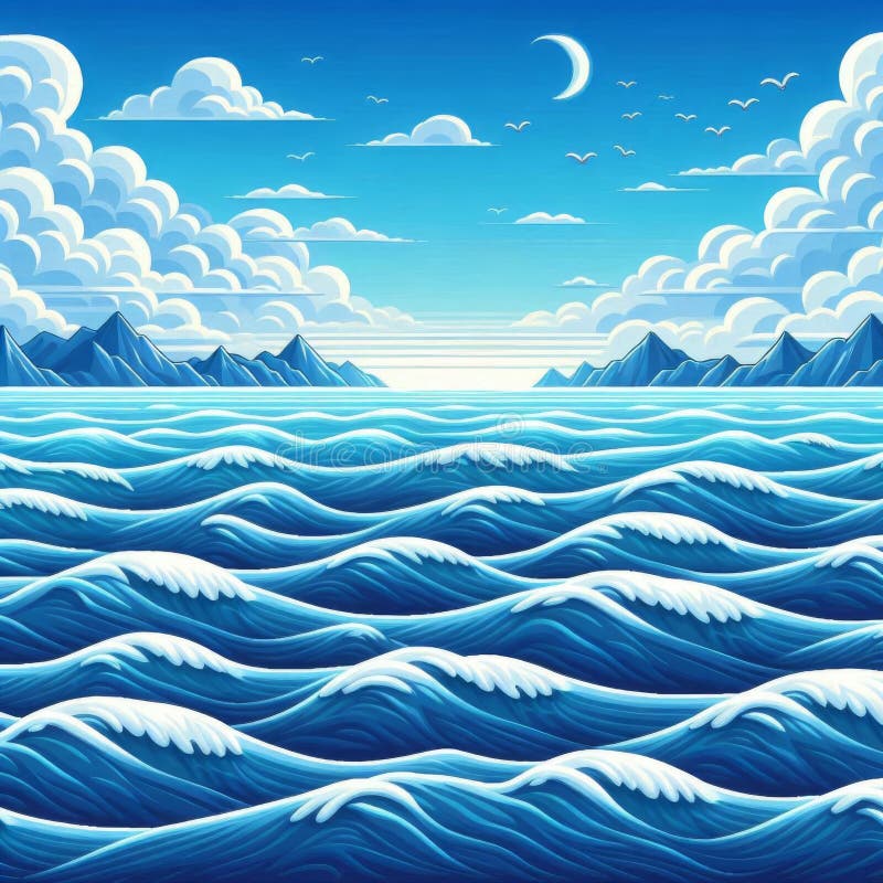 An Ocean Landscape with Continuous Water Waves, Complemented by a Blue ...