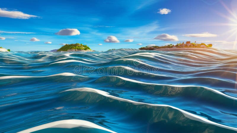 An Ocean Landscape with Continuous Water Waves, Complemented by a Blue ...