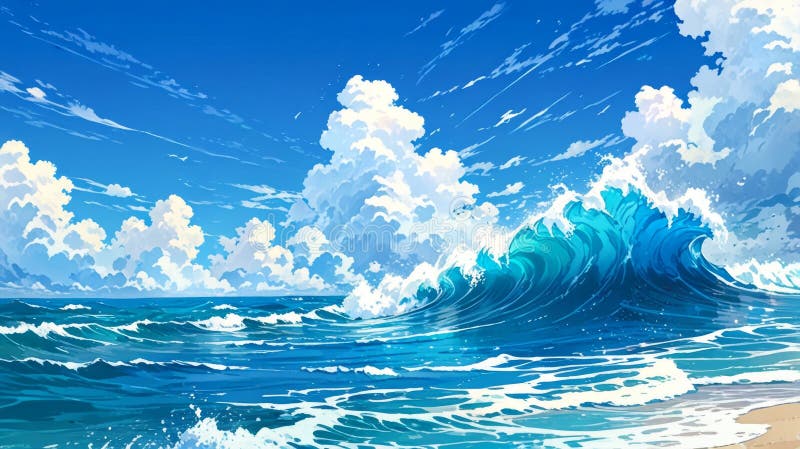 An Ocean Landscape with Continuous Water Waves, Complemented by a Blue ...