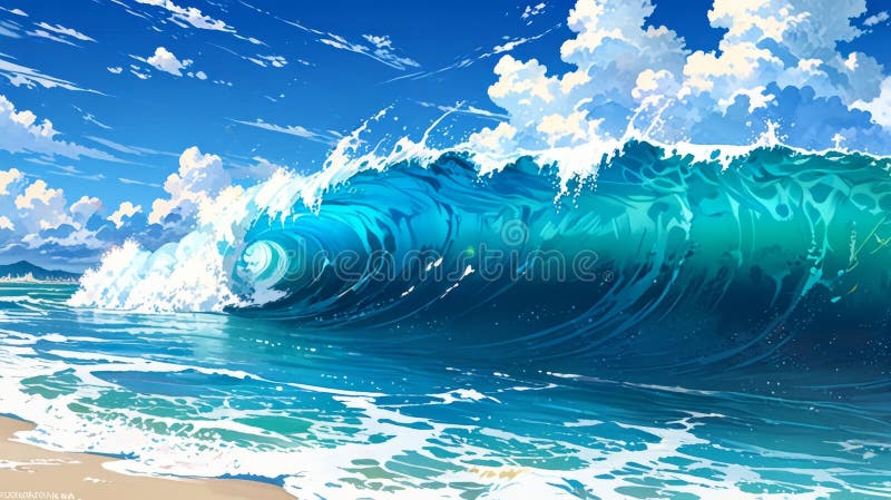An Ocean Landscape with Continuous Water Waves, Complemented by a Blue ...