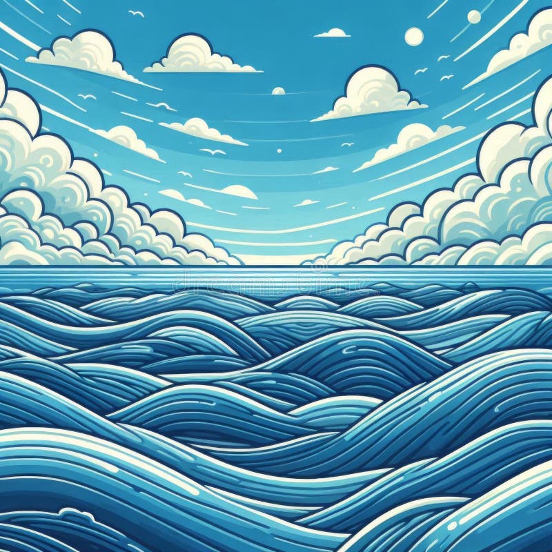 An Ocean Landscape with Continuous Water Waves, Complemented by a Blue ...