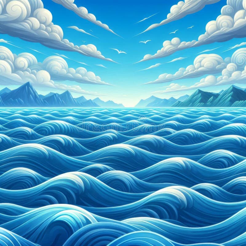 An Ocean Landscape with Continuous Water Waves, Complemented by a Blue ...