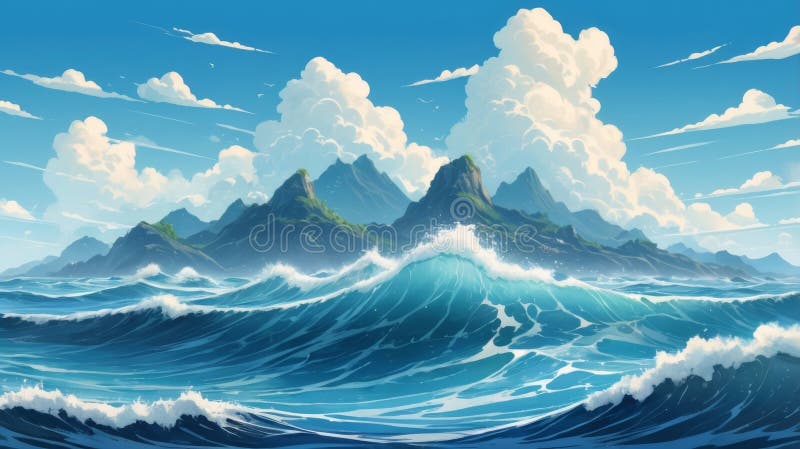 An Ocean Landscape with Continuous Water Waves, Complemented by a Blue ...
