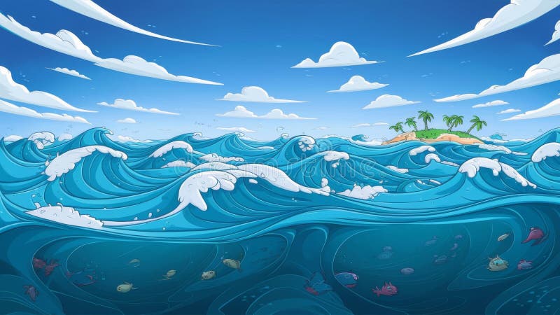 An Ocean Landscape with Continuous Water Waves, Complemented by a Blue ...