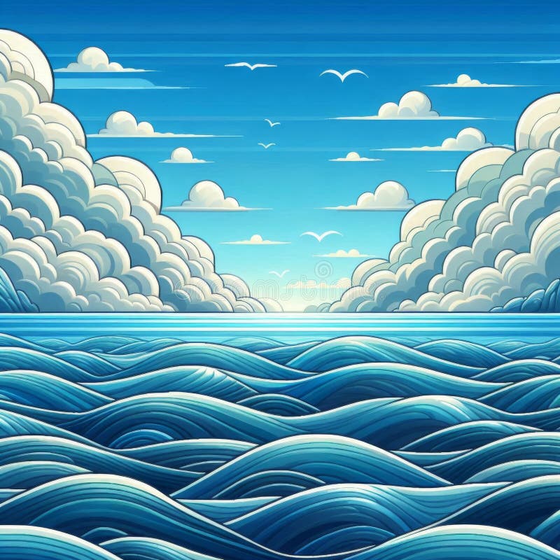 An Ocean Landscape with Continuous Water Waves, Complemented by a Blue ...