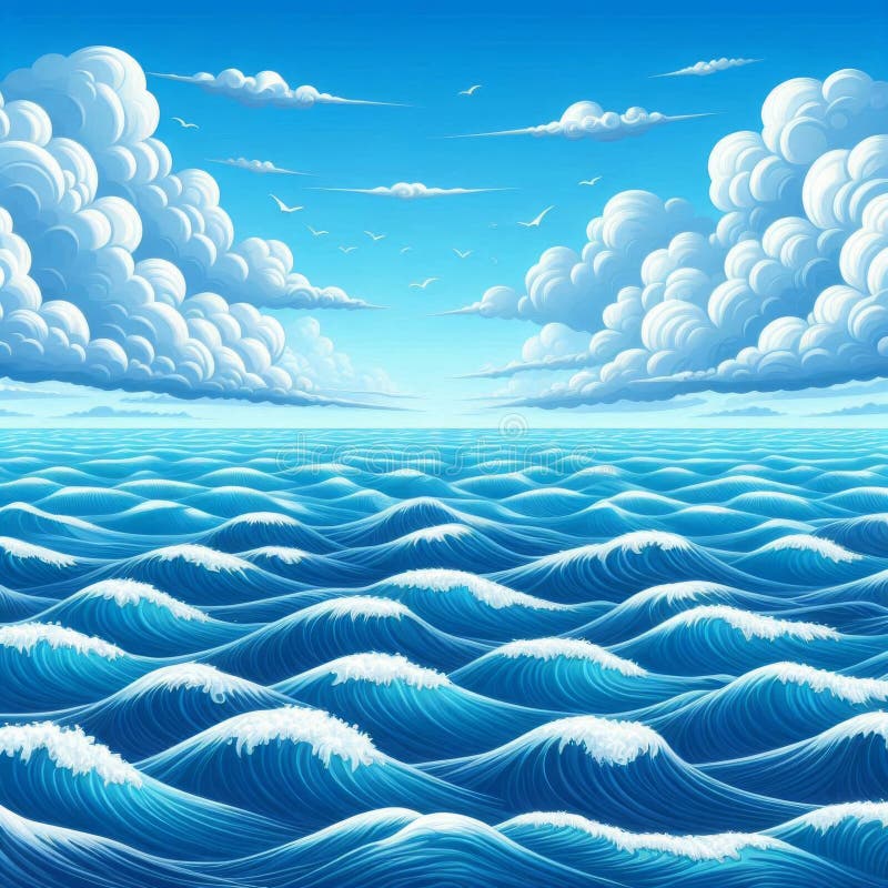 An Ocean Landscape with Continuous Water Waves, Complemented by a Blue ...