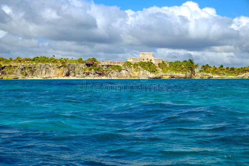 Ocean Landscape View of Mayan Ruins at Ocean Coast Stock Image - Image ...