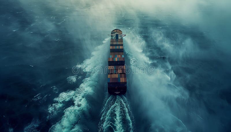 Ocean Large Container Ship in the Port Unloading, Top View Stock ...