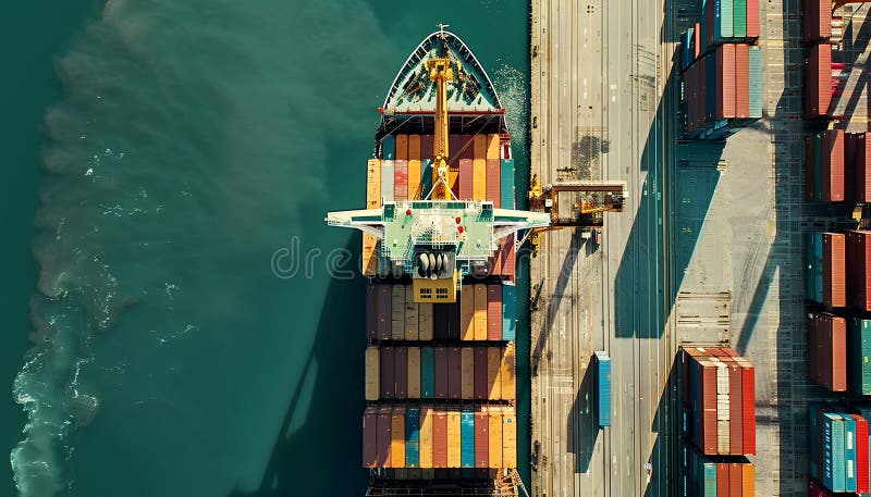 Ocean Large Container Ship in the Port Unloading, Top View Stock ...