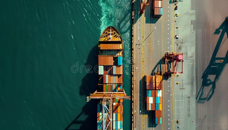 Ocean Large Container Ship in the Port Unloading, Top View Stock ...