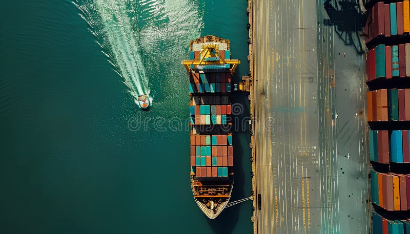 Ocean Large Container Ship in the Port Unloading, Top View Stock ...