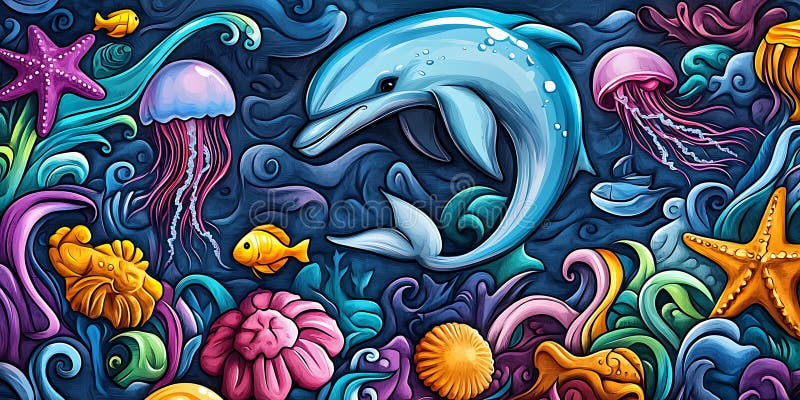 Ocean Life Colorful Underwater Scene Background Wallpaper Stock ...