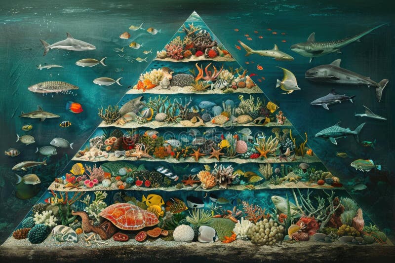 Ocean Life Pyramid, a Visual Guide To Marine Ecosystem Stock ...