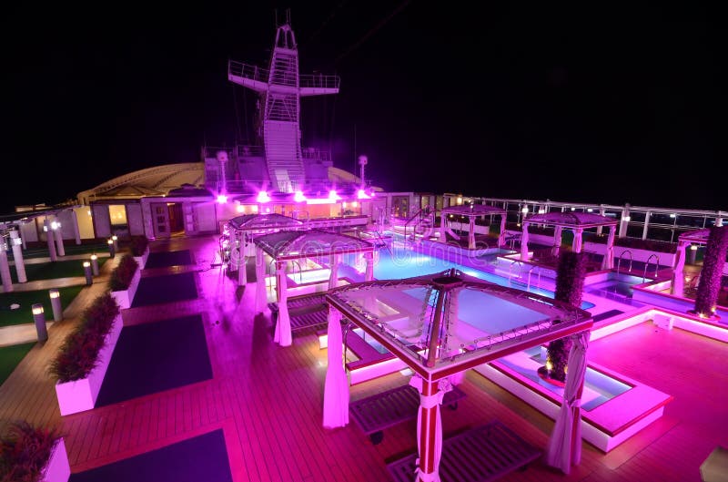 Ocean liner deck at night stock photo. Image of transport - 39670982