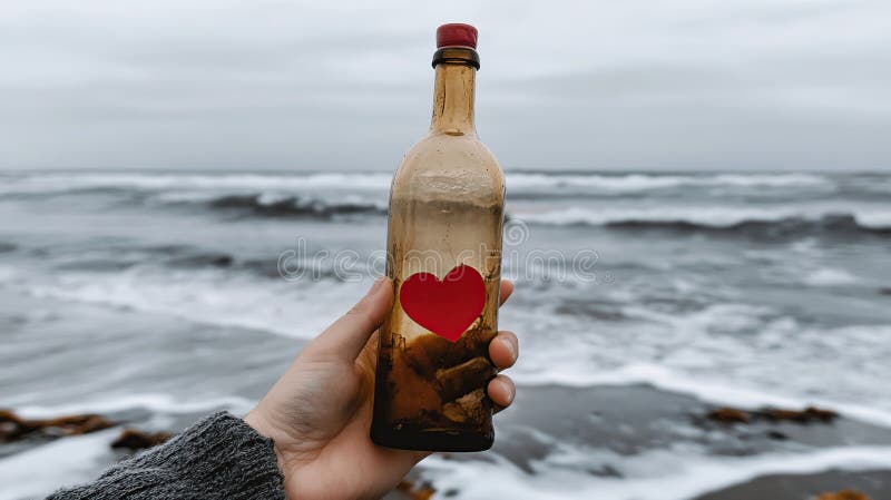 Ocean Message Bottle Love Heart Beach Stormy Stock Image - Image of waves, beach: 368979407