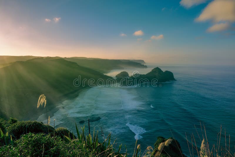 Ocean Near Mountain stock photo. Image of ocean, flare - 109927316
