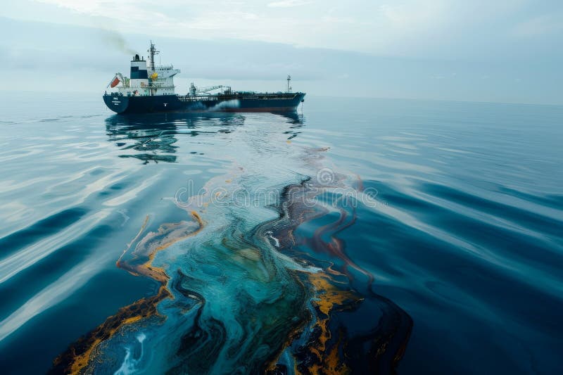 Ocean Oil Spill Disaster stock illustration. Illustration of marine ...