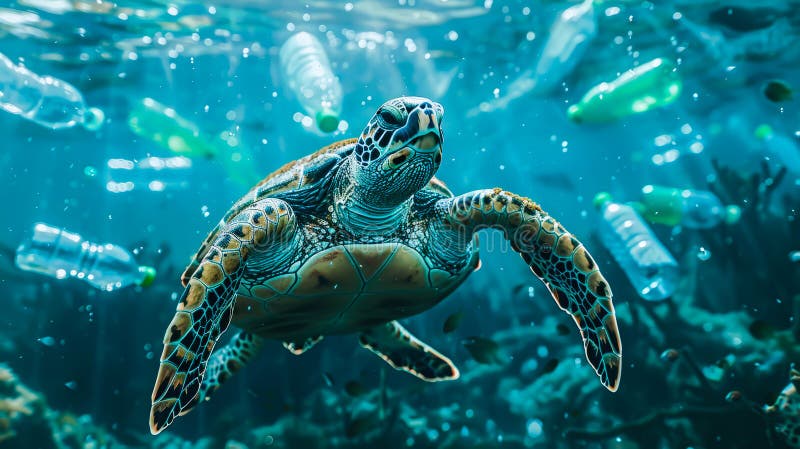 An Ocean in Peril: the Challenges of Ecology. Generated by AI. Stock ...