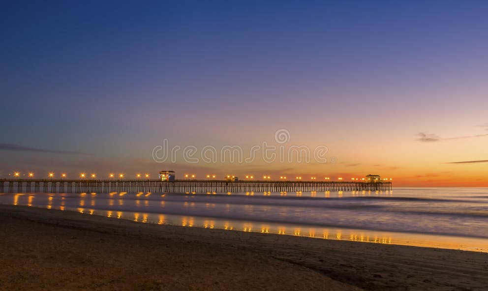 Ocean Pier at Sunset, California Stock Image - Image of structure ...