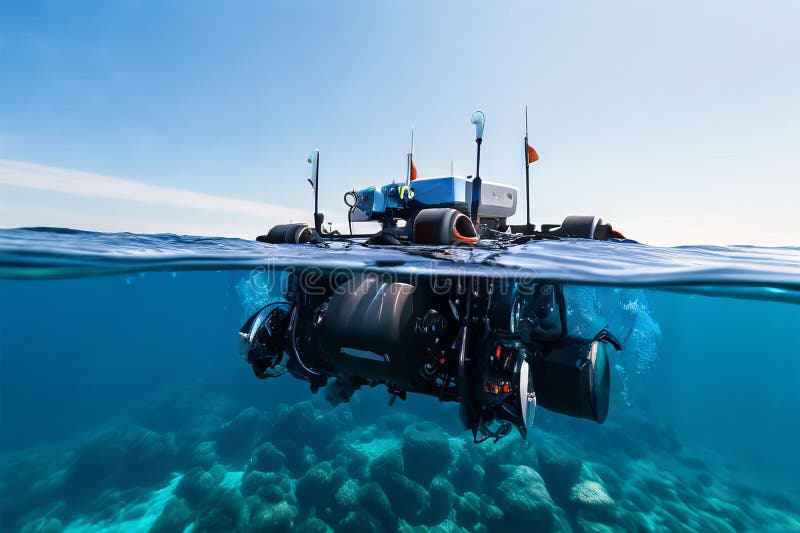 Ocean Plastic Cleanup Bots Autonomous Boats and Underwater Drone Stock ...