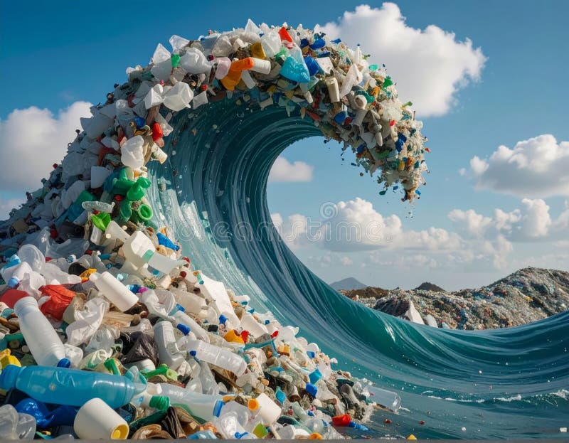 Ocean of Plastic. Concept of Plastic Pollution in the Seas Stock ...