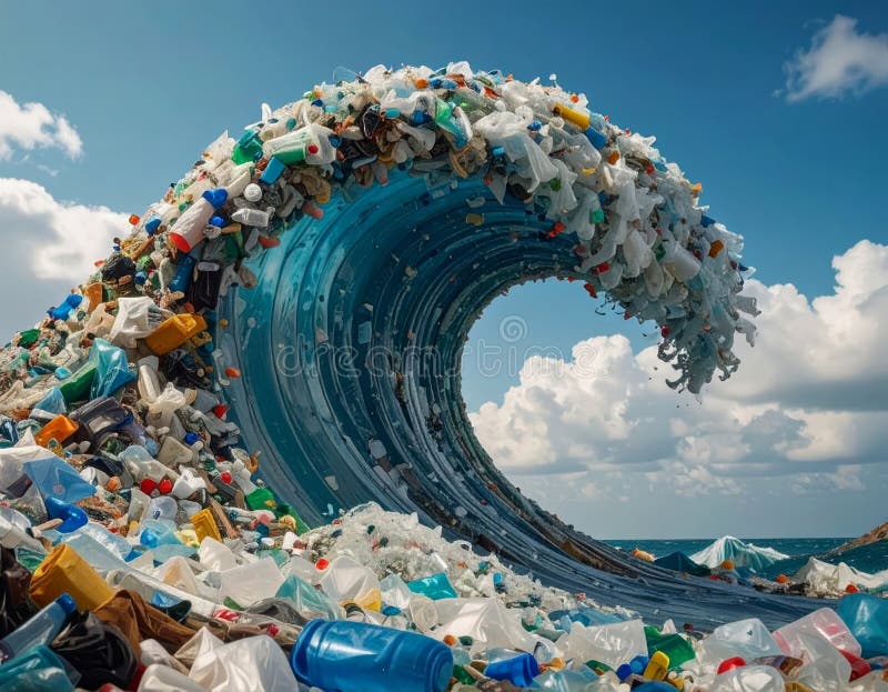 Ocean of Plastic. Concept of Plastic Pollution in the Seas Stock ...