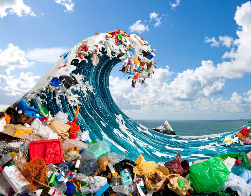 Ocean of Plastic. Concept of Plastic Pollution in the Seas Stock ...
