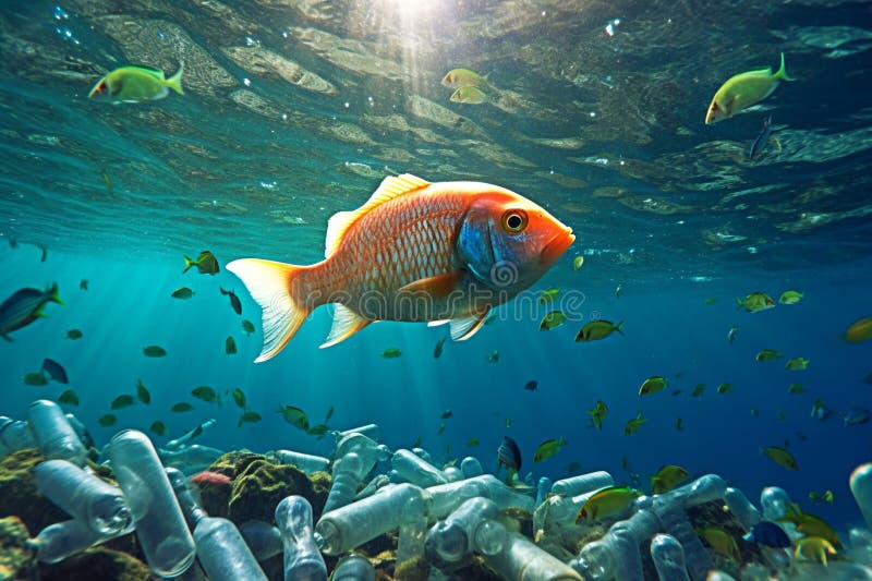 Ocean Plastic Pollution. Underwater World with Plastic Debris at the ...