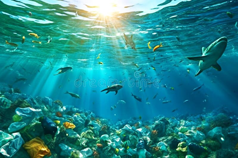 Ocean Plastic Pollution. Underwater World with Plastic Debris at the ...