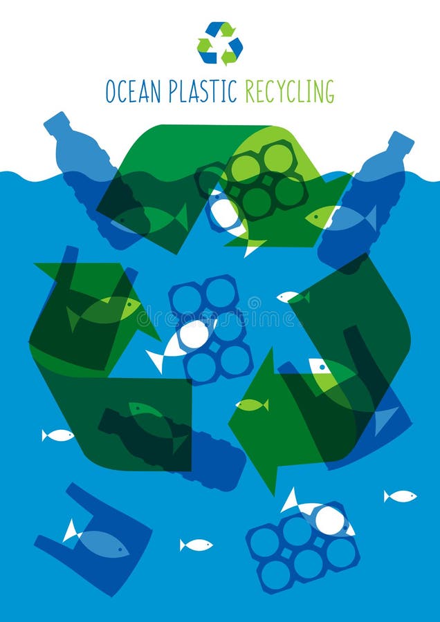 Ocean Plastic Pollution Vector Illustration Stock Vector - Illustration ...