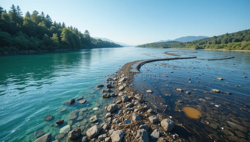 Ocean Pollution Borderline: Visual Contrast between Clean and ...