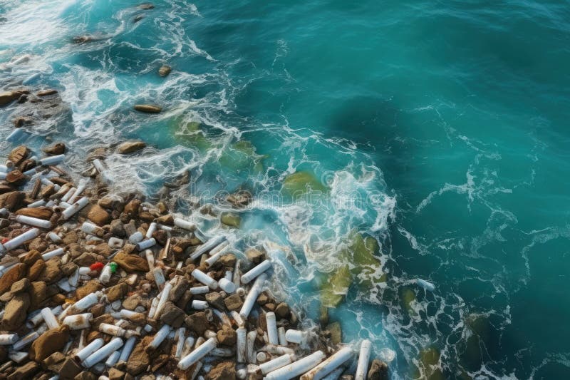 Ocean Pollution Concept with Copy Space Stock Illustration ...