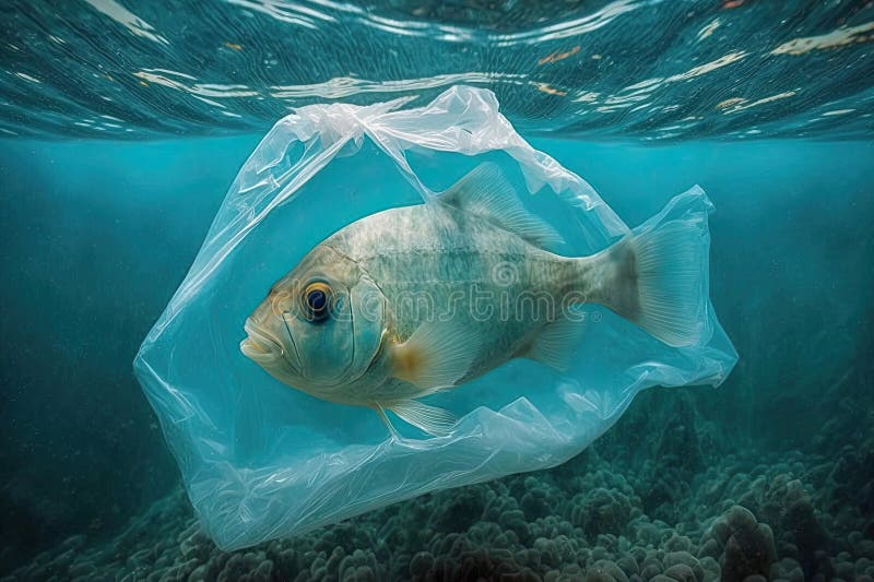 Ocean Pollution Concept. Fish Under Water in Sea and Plastic Waste ...