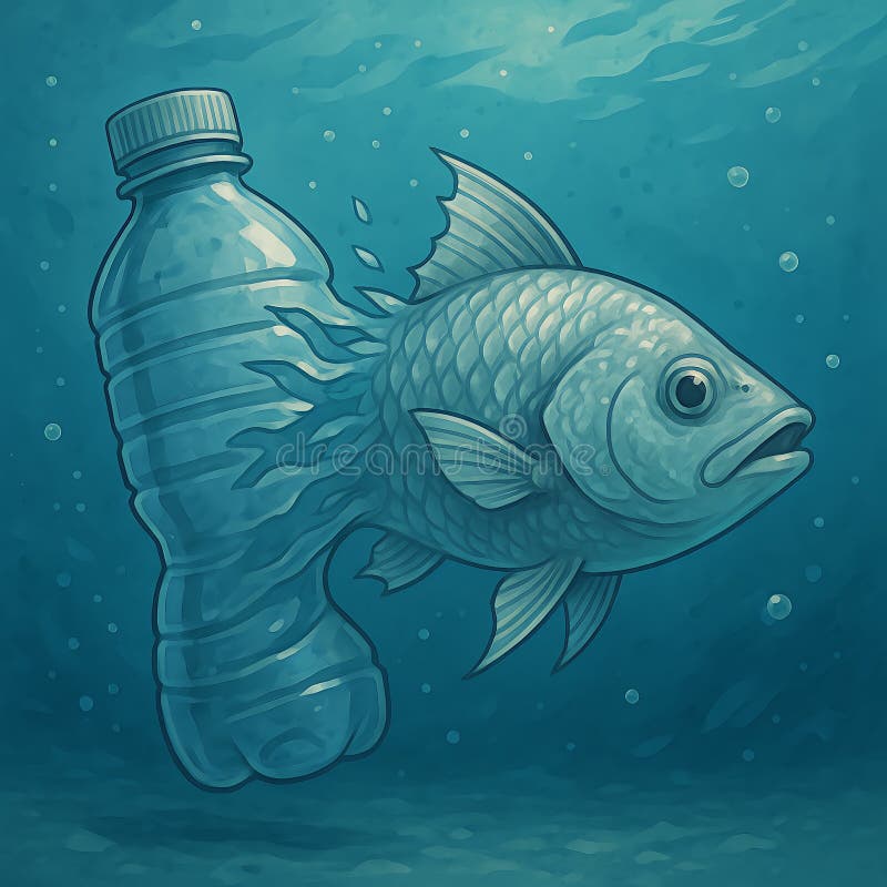 Ocean Pollution: Fish Encounters Plastic Bottle Underwater Stock ...