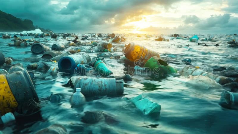 Ocean Pollution with Floating Trash and Environmental Debris Stock ...