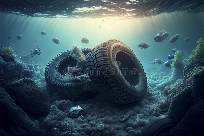 Ocean Pollution with Garbage and Human Waste. Created with Generative ...