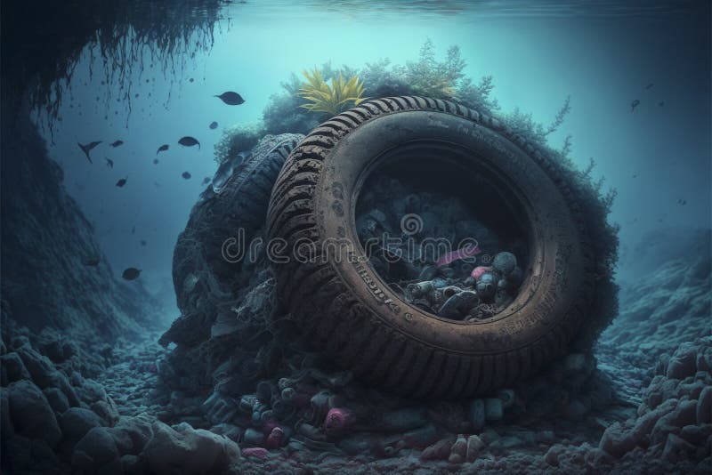 Ocean Pollution with Garbage and Human Waste. Created with Generative ...