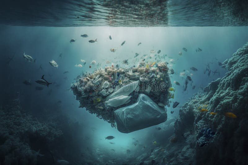 Ocean Pollution with Garbage and Human Waste. Created with Generative ...