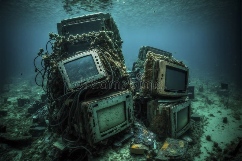 Ocean Pollution with Garbage and Human Waste. Created with Generative ...