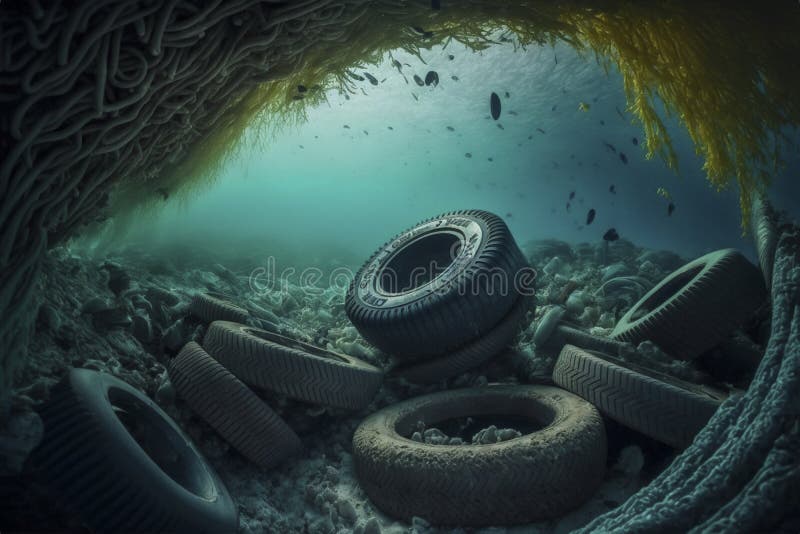 Ocean Pollution with Garbage and Human Waste. Created with Generative ...